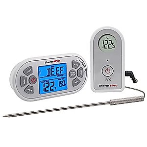 ThermoPro TP21 Wireless Meat Thermometer for Grilling and Smoking, BBQ Thermometer for Cooking, Food Grill Thermometer with 8.5' Meat Probe, Smoker Thermometer with Alert & Timer, LCD Backlit Screen