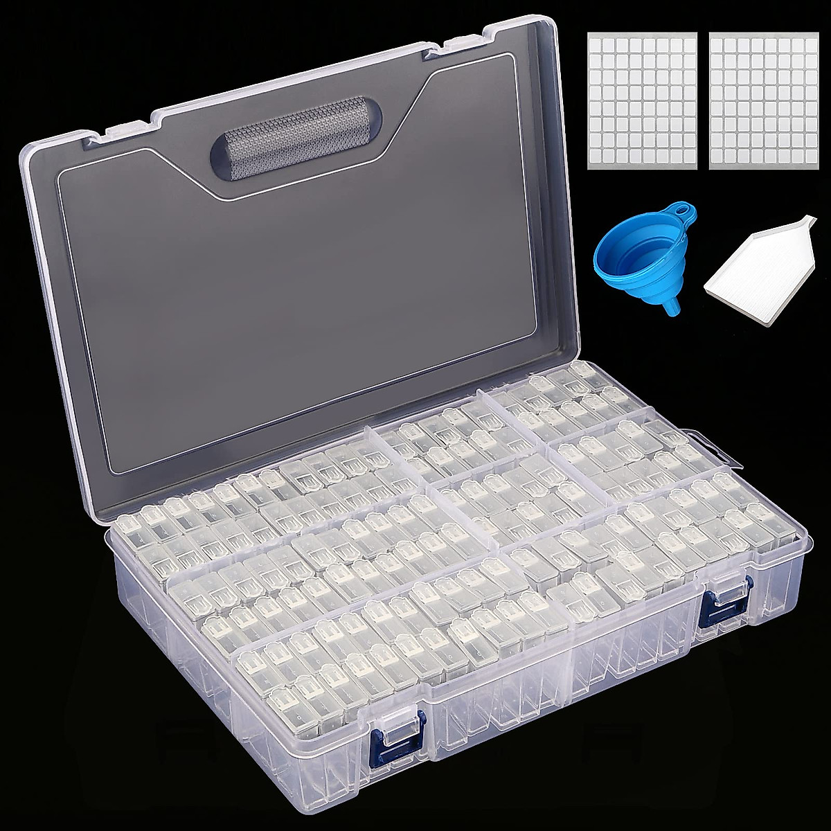MANCHAP 120 Grids Diamond Painting Storage Containers, Art Craft Beads Organizer Box for Beads, Nails, Rhinestones, Label Stickers Included, Clear