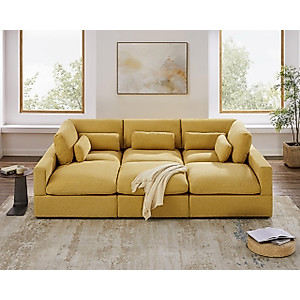VANOMi 149" Oversized Modular Sectional Sofa, Extra Large U Shaped Couch with Reversible Chaise, 6 Seater Living Room Sofa Couch, Warm Yellow