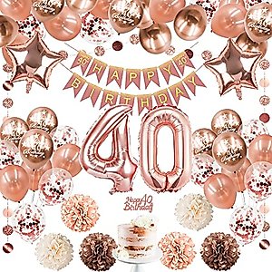 40th Birthday Decorations for Women, Rose Gold Party Supplies Balloon Garland Arch Kit with Happy Birthday Banner Tassels Confetti Balloon Number 40 Birthday Wedding Anniversary for Her