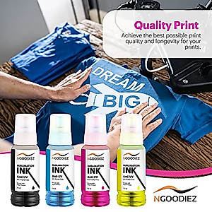 NGOODIEZ Sublimation Ink for Epson All Ecotank, Supertank Inkjet Printers Autofill, ICC-Free, Anti-UV and Fade Resistance - Conversion Kit/Refill ET2720 2803 4800 7720-4x70 ml (1 B, 1 C, 1 M, 1 Y)