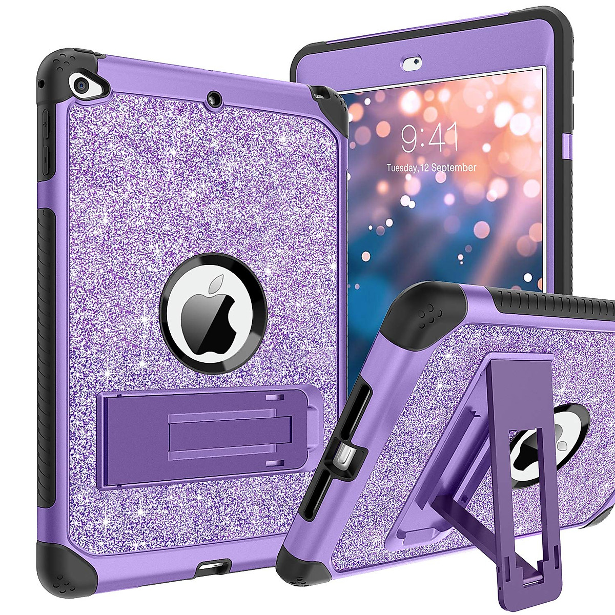 BENTOBEN iPad Mini 5 Case, iPad Mini 4 Case, Glitter Sparkly 3 Layers Heavy Duty Rugged Shockproof Kickstand Sturdy Leather Protective Tablet Cover for Apple iPad Mini 5 / iPad Mini 4, Purple