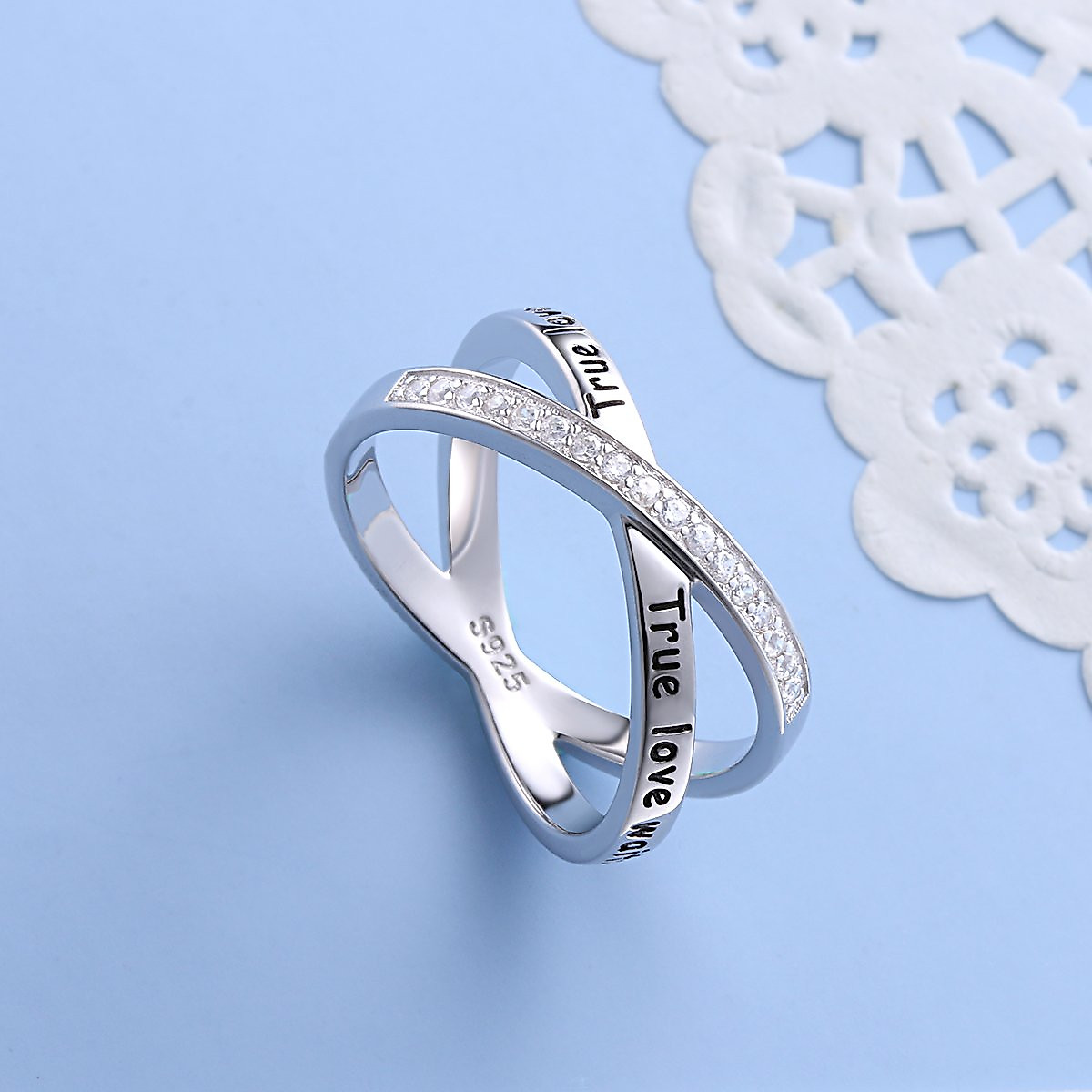 FLYOW Purity Ring S925 Sterling Silver True Love Waits Infinity Criss Cross Rings for Women Lady Size 6