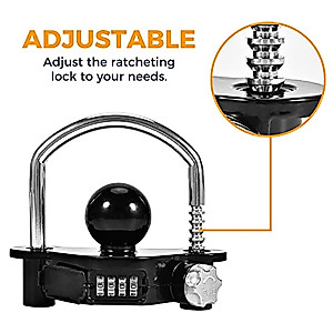 HonesaLoc Trailer Hitch Locks U-Shape Universal Adjustable Storage Security Heavy Duty Patent Design Trailer Coupler Lock with Combination Lock - Black
