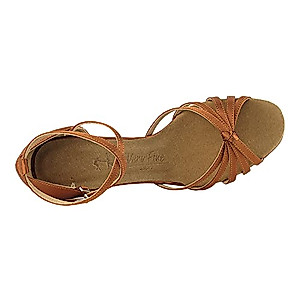 Very Fine Dancesport Shoes - Ladies' Salsa, Latin, Rhythm Ballroom Dance Shoes SERA6005 Dark Tan Satin & Heel Protectors (3" Heel, Size 5.5)