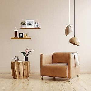 ILOT Teak Wood Floating Shelves Perfect for Bathroom Décor Pack of 2 Wooden Wall Shelves for Bedroom Living Room Kitchen Simple Minimalist Home Décor 17” x 6.7