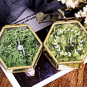 KWOOD Custom Glass Ring Box, Engagement Jewelry Box Personalized Wedding Ring Box, Gold Geometric Ring Bearer Box, Proposal Ring Box, Ring Box Gift