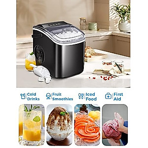 Harigal Countertop Ice Maker Machine with Handle, 26.5lbs in 24Hrs, 9 Ice Cubes Ready in 6 Mins, Smart Self-Cleaning, Portable Ice Makers Countertop for Home/Office/Party/RV(Black)