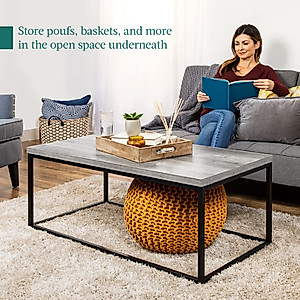 Best Choice Products 44in Modern Industrial Style Rectangular Wood Grain Top Coffee Table, Rustic Accent Furniture for Living Room w/Metal Frame, 1.25in Thick Butcher Block Tabletop - Gray