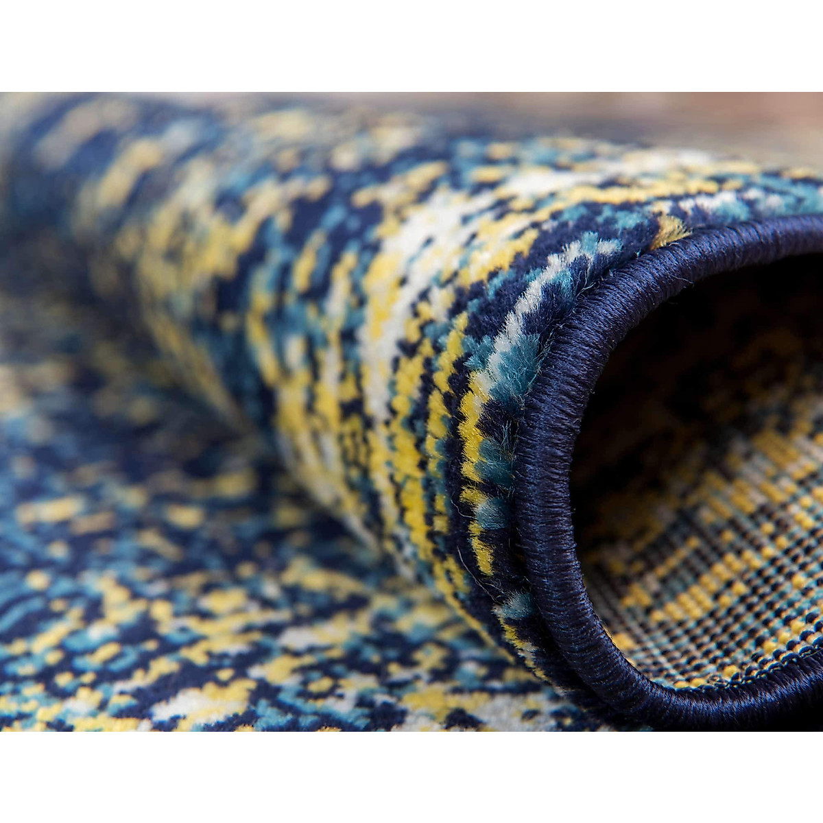 Unique Loom Sofia Collection Area Rug - Casino (5' 3" x 8' Rectangle, Navy Blue/ Yellow)