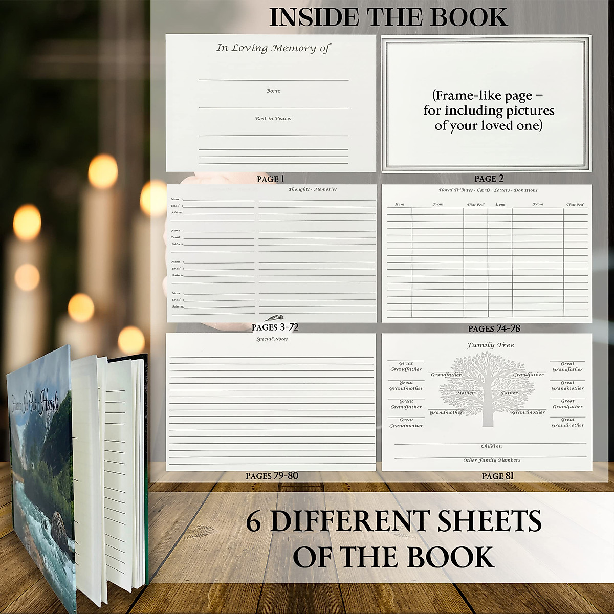 Funeral Guest Book | Memorial Guest Book | Guest Book for Funeral Hardcover | Guestbook for Sign in, Celebration of Life Memorial Service | Funeral Guest Sign Book with Memory Table Card Sign Included