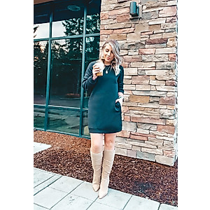 Miselon Women's Solid Sweater Dresses Fall Winter Long Pullover Tunic Dresses (Black, X-Large)