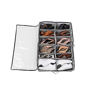 DECOLUXE Set of 2 Under Bed Shoe Organizer and Storage with Customizable Dividers up to 24 Pairs Total