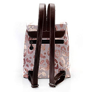 Casual PU Leather Backpack for Men, Women's Shoulder Bag Students Daypack for Travel Business College Leopard Skin Rose Gold
