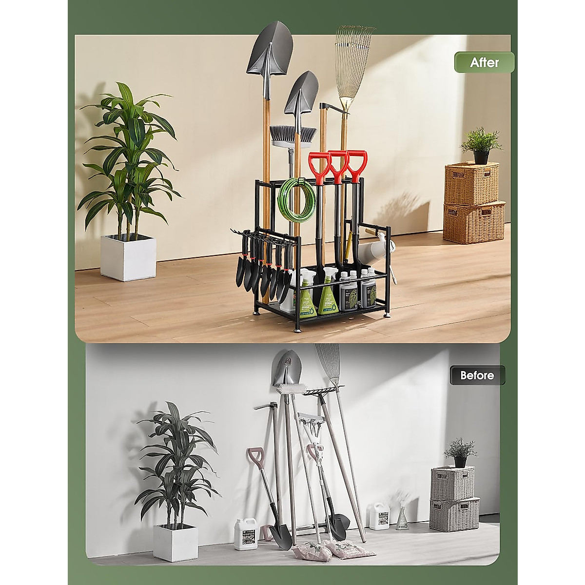 SereneHome Garden Tool Organizer – Heavy-Duty Carbon Steel Storage Rack for Garage, Shed & Yard – Rust-Resistant, Holds 100+ lbs of Garden & Lawn Tools – Black