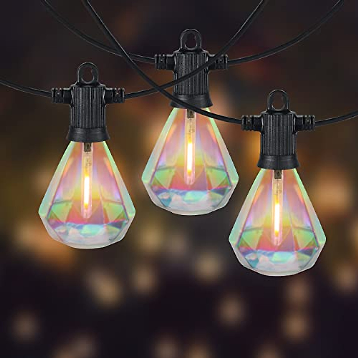 Zuske 50FT Outdoor String Lights LED Patio Lights String with 25Pcs Shatterproof Diamond Bulbs IP65 Waterproof for Outside Porch Christmas Camping Yard Garden Gazebo Bistro Backyard