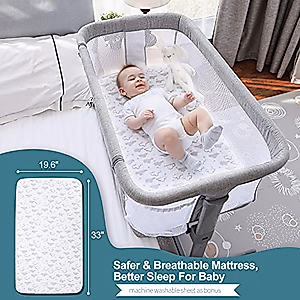 TCBunny 2-in-1 Baby Bassinet & Bedside Sleeper, Adjustable Portable Crib Bed for Infant/Newborn Baby, Grey (Mosquito Net Not Included)
