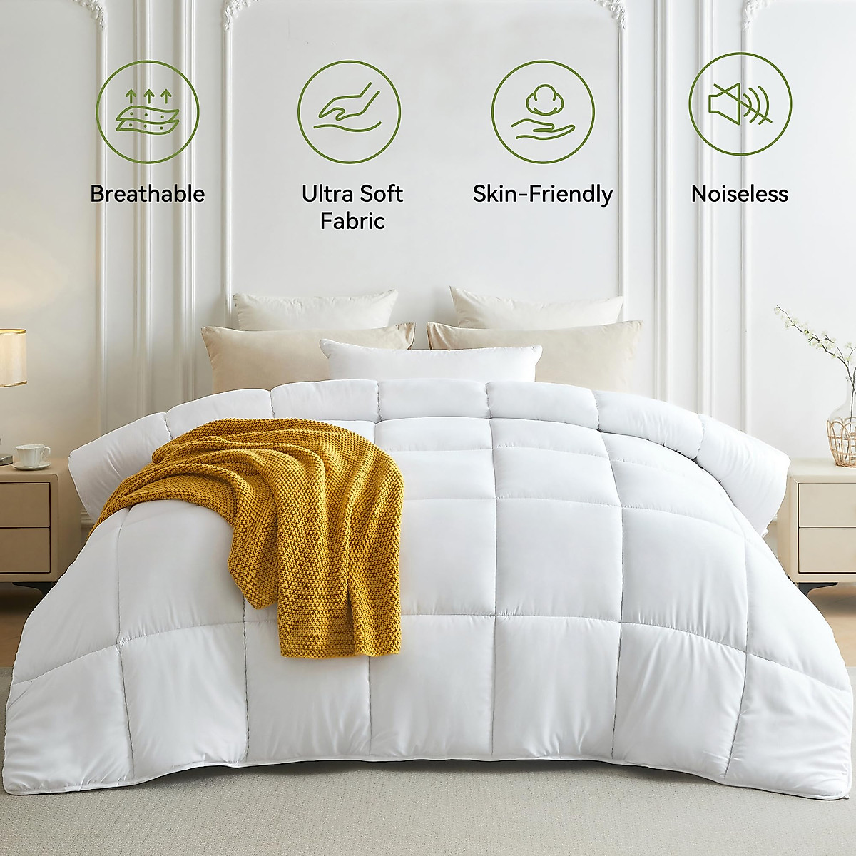 L LOVSOUL Down Alternative Comforter (White,King)-Ultra Soft Brushed Microfiber-Comforter Plush Mircofiber Comforter Duvet Insert (106x90Inches)