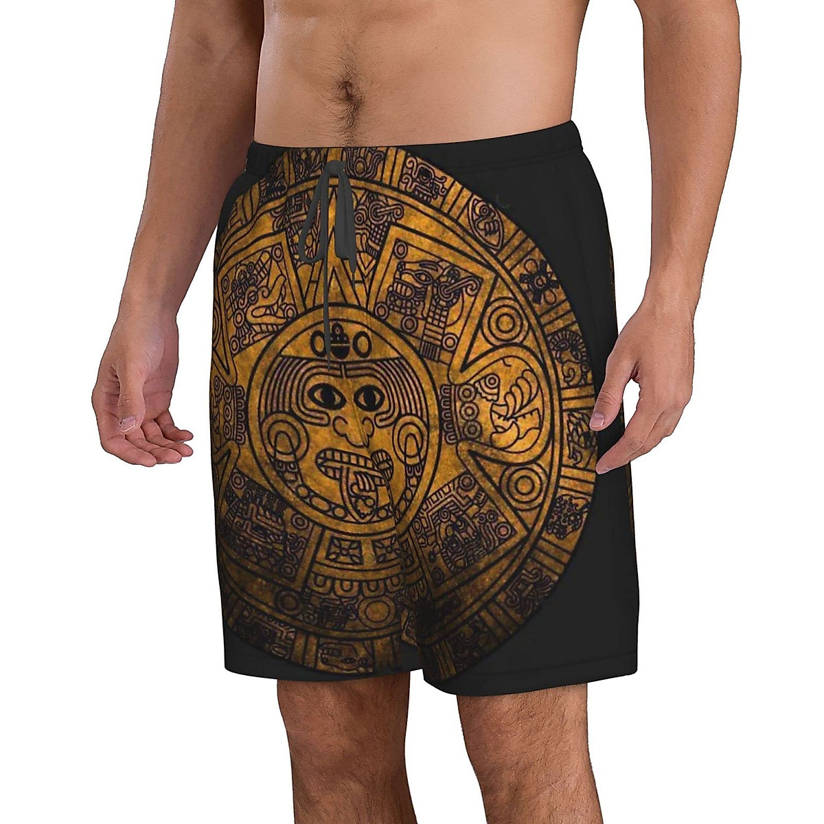 Aztec Calendar Mayan Sun Stone Men's Swim Trunks Drawstring Beach Shorts Quick Dry Surf Trunk Gym Shorts