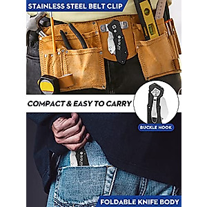 Utility Knife, BIBURY Upgraded Version Heavy Duty Box Cutter, Pocket Carpet knife with 10 Replaceable SK5 Stainless Steel Blades, Belt Clip, Easy Release Button, Quick Change and Safety Lock-Black