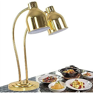 LINKANRUO Food Heat Lamp Freestanding - Double Head Multi-Directional Adjustment Catering Food Warmer Lights for Pizza Steak Fried Chicken - Ideal for Parties and Buffets Lamps(Gold)