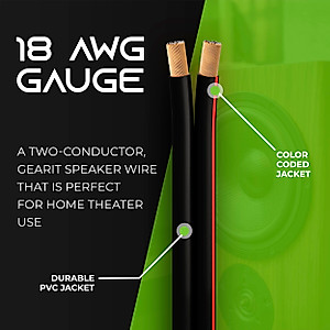 18AWG Speaker Wire, GearIT Pro Series 18 AWG Gauge Speaker Wire Cable (100 Feet / 30.48 Meters) Great Use for Home Theater Speakers and Car Speakers Black