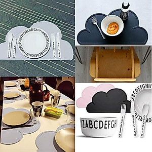 Kids Placemat - Silicone Cloud Shape Non Slip Waterproof Placemat for Kids Baby Toddlers, Portable Food Mat BPA Free Reusable Placemats for Travel and High Chairs-Easy to Clean and Roll Up (White)