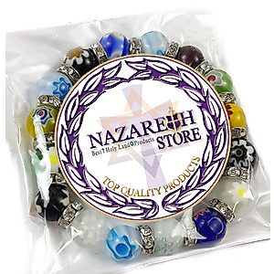 Nazareth Store Colorful Agate Stone Flower Beads Bracelet with Hanging Genuine Cross Spiritual Religious Gifts for Women and Men