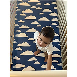 BaeBae Goods Fitted Baby Crib Sheets for Boys and Girls, 3 Pack, Soft and Breathable Jersey Cotton, White and Navy, Cute Gender Neutral Nursery Mattress Bedding, Universal Fit