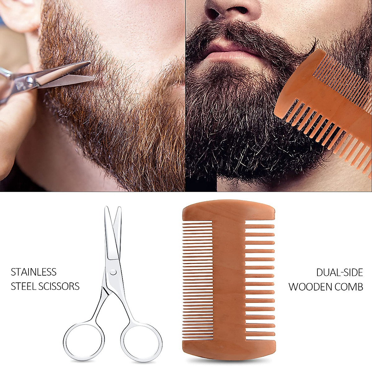 Valentines Gifts for Him, Beard Growth and Grooming Kit w/Beard Oil Beard Balm Beard Brush Beard Comb Beard Scissor, Mens Valentines Gifts, Birthday Gifts for Men Dad Husband Boyfriend Brother Son
