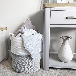 INDRESSME Large Cotton Rope Basket 14.2'' x 13.4'' x 16.2'' Baby Laundry Toy Basket Storage Kids Tall Woven Basket Blanket Nursery Hamper Bin