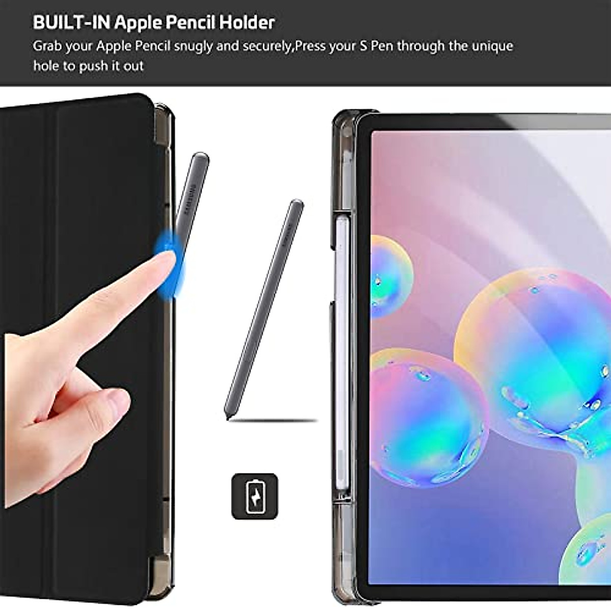 Procase Galaxy Tab S6 10.5 Case 2019 with S Pen Holder (Model Sm-T860/T865/T867), Ultra Slim Lightweight Stand Protective Case with Soft TPU Back Cover for Galaxy Tab S6 10.5-Inch Tablet 2019 –Black