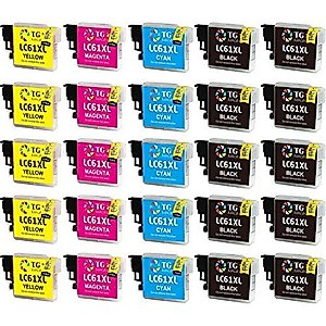 (25 Pack, 10B+5C+5Y+5M) Compatible LC61 LC-61 Ink Cartridge LC 61 XL XXL to Use with MFC-495CW 490CW 5890CN 5895CW 6490CW 6490CW 6890CDW Printer, Sold by TG Imaging