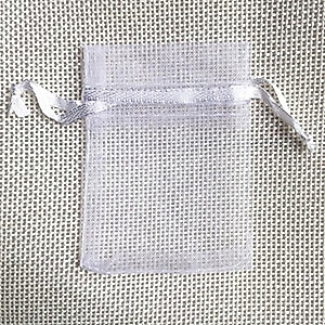 ATCG 100pcs 2.7x3.5 Inches Mini Drawstring Sheer Organza Bags, Wedding Party Favor Gift Pouch, Chocolate Mesh Candy Gift Jewelry Organza Bag, Sachet Bags Small Sheer Organza Pouches (White)