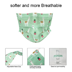 Iscoon Kids Face Mask Disposable Alpaca Print Children Breathable Safety Masks with Adjustable Nose Clip(50 Pack)