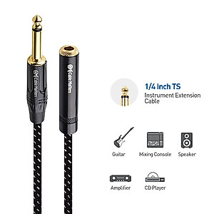 Cable Matters 2-Pack 1/4 Inch Mono TS Extension Cable in Black - 6 Feet / 1.8 Meters, Guitar Extension Cable, 1/4 Instrument Extension Cable