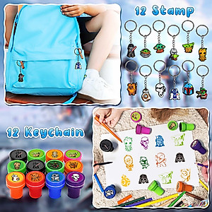 Kids Birthday Party Supplies - 146Pcs Party Favor Set Include 12 Cups, 12 Sticks Straw, 12 Keychains, 12 Face Stickers, 12 Thanks Cards, 12 Bubble Sticks, 12 Stamps, etc Gift for Kids Boys Girls