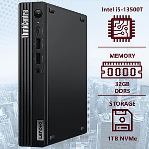 Lenovo ThinkCentre Tiny M70q Gen 5 Intel 14-Core i5-13500T (Beat i7-12700), 32GB DDR5 RAM, 1TB NVMe, WiFi 6E, Bluetooth, RJ-45, DP Port, HDMI, W11P, Business Desktop