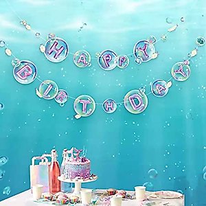 Decor365 Little Mermaid Happy Birthday Banner Under The Sea Theme Party Decorations Ocean Theme Little Mermaid Bubble Garland Fish Coral Bday Garland for Girls Birthday Party Decoration