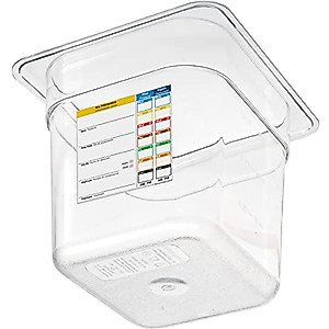 Carlisle FoodService Products StorPlus Plastic 1/6 Food Pan with Integrated Label For Restaurants, 2.5 Quarts, Clear