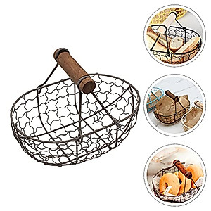 DOITOOL Rusty Chicken Wire Egg Basket with Handle Wire Gathering Basket Egg Storage Skelter Basket Farmhouse Vintage Style Storage Basket