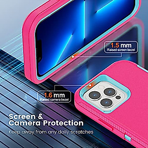 Annymall for iPhone 13 Pro Max Case with 2 Screen Protector Heavy Duty Shockproof Dropproof 3-Layer Protective Full Body Rugged Military Phone Cover for Apple iPhone 13 Pro Max (Pink/Blue)