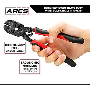 ARES 70664-8-Inch Mini Bolt Cutter - Chrome Moly Steel Construction & Induction Hardened Cutting Edges - Designed for Heavy Duty Wire, Bolt, Nail & Rivet Cutting