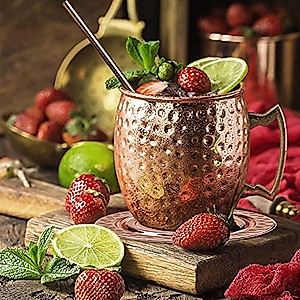 LIVEHITOP Moscow Mule Mugs Gift Set of 4, 19.5Oz Copper Cups with Copper Coasters, Bar Spoon, Jigger, Straws, Brush for Cold Drinking, Party, Home Bar