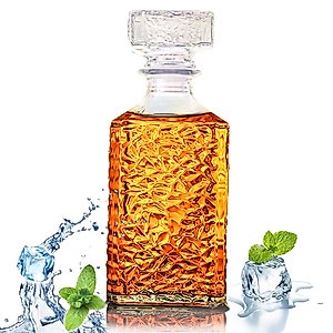 Bunhut Whiskey Decanter with Airtight Geometric Stopper,32oz Liquor Decanter,Glass Decanter,Diaphanous Liquor Bottle,Decanter with Airtight Lid for Whiskey,Vodka,Bourbon,Scotch,Brandy,Wine