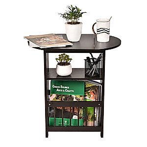 GIODIR Folding Side End Table Wood Magazine Rack, Storage Accent Table, Nightstand with Rotating Tabletop for Living Room, Bedroom, Home Office (Coffee)