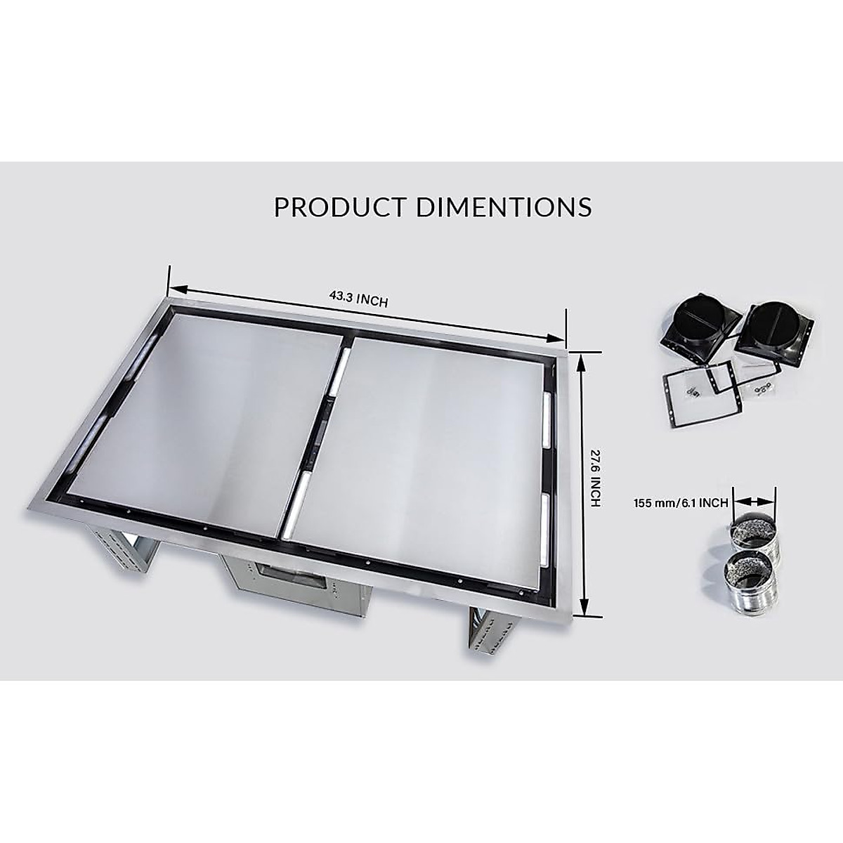 FORNO Arezzo 44” Inch. Built-in Ceiling Range Hood Stainless Steel 1200 CFM Double Motor Fan Perimetric Heat, Recess in Soffit Range Hood Steam Capture with Remote Control