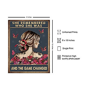 She Remembered Who She Was And The Game Changed - Uplifting Encouragement Gifts for Women - Inspirational Positive Quotes Wall Decor - Motivational Wall Art - Boho Decoration Poster - Girls, Teens