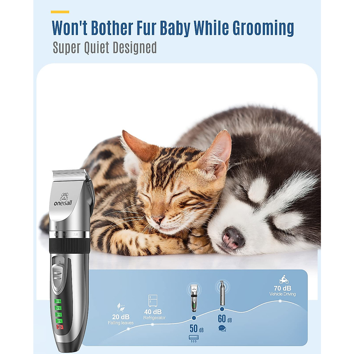 oneisall Dog Clippers and Dog Paw Trimmer Kit 2 in 1 Pet Cat Dog Grooming Kit Quiet Cordless Dog Clippers for Grooming Pet Hair Trimmers for Dogs Cats