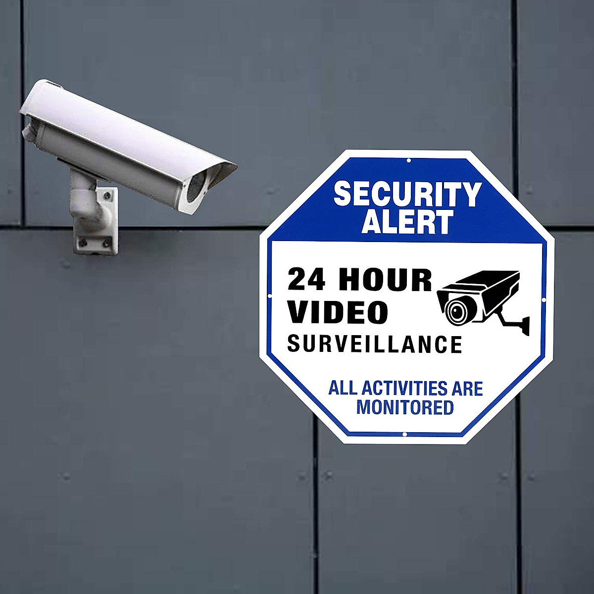 Video Surveillance Signs Outdoor - 10" x 10" Aluminum Rust Free Security Signs for Property, Metal Warning Sign for Home Business CCTV Security Camera - 2 Pack/Blue
